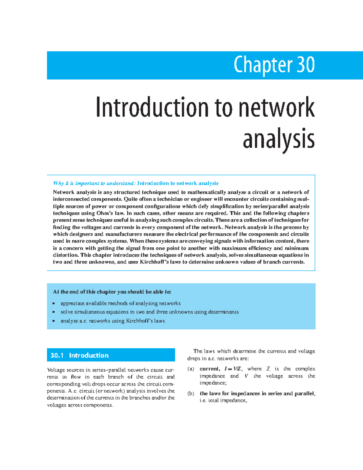 Electrical technology notes p7 - Chapter 30 Introduction to network ...
