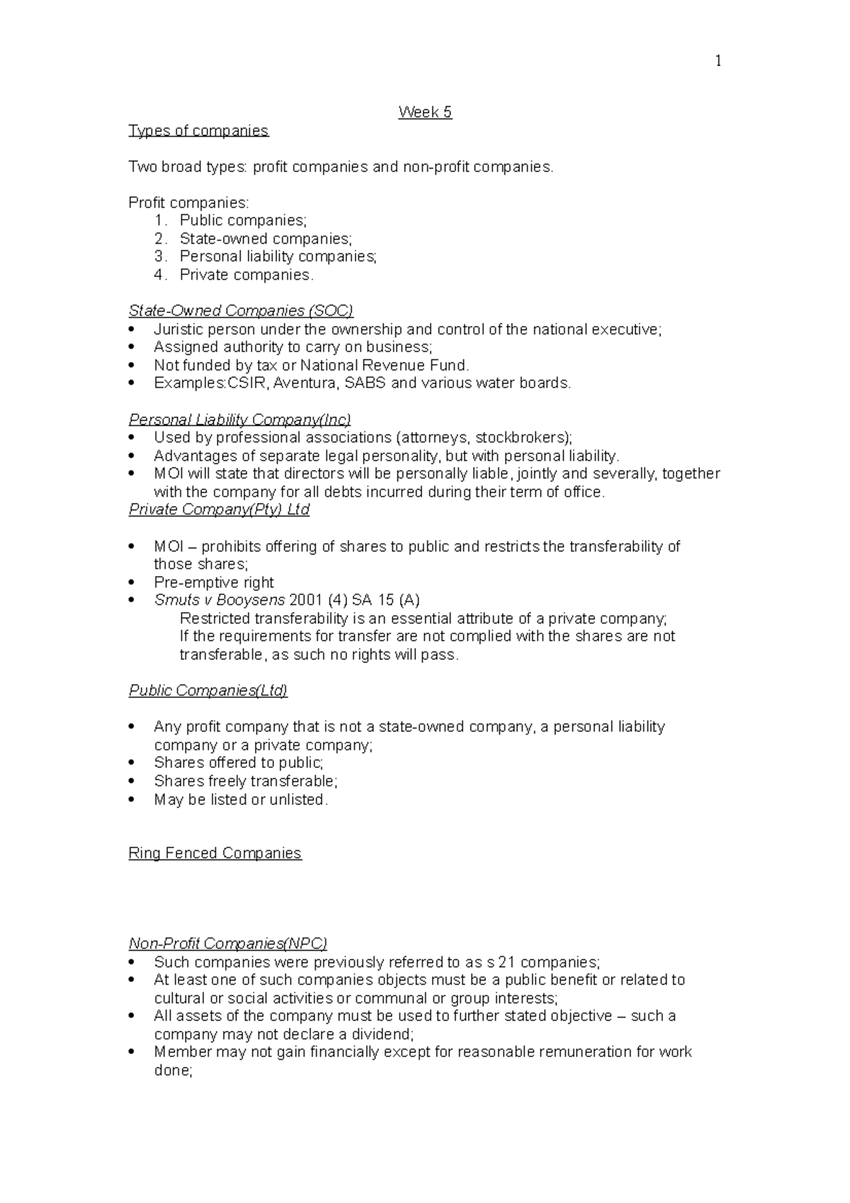 Week 5Types of Companies And Groups - Week 5 Types of companies Two broad types: profit ...
