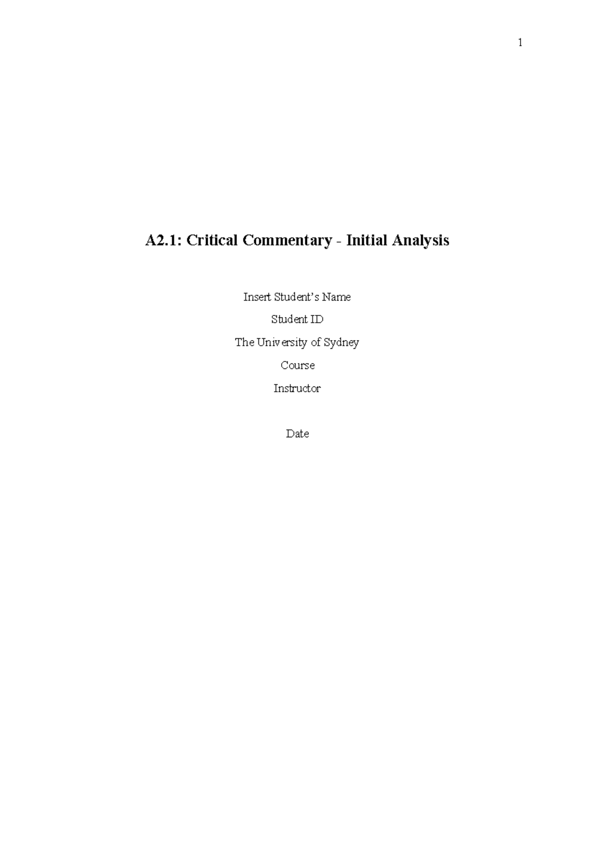 A2.1 Critical Commentary Initial Analysis - A2: Critical Commentary ...