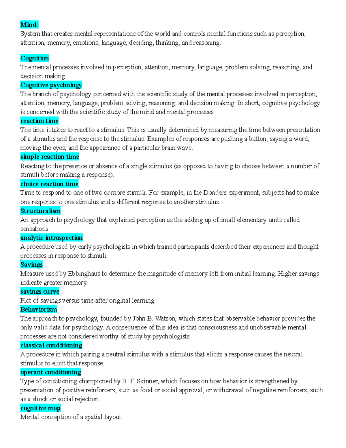 Psy 375 - Definition - Mind: System that creates mental representations ...