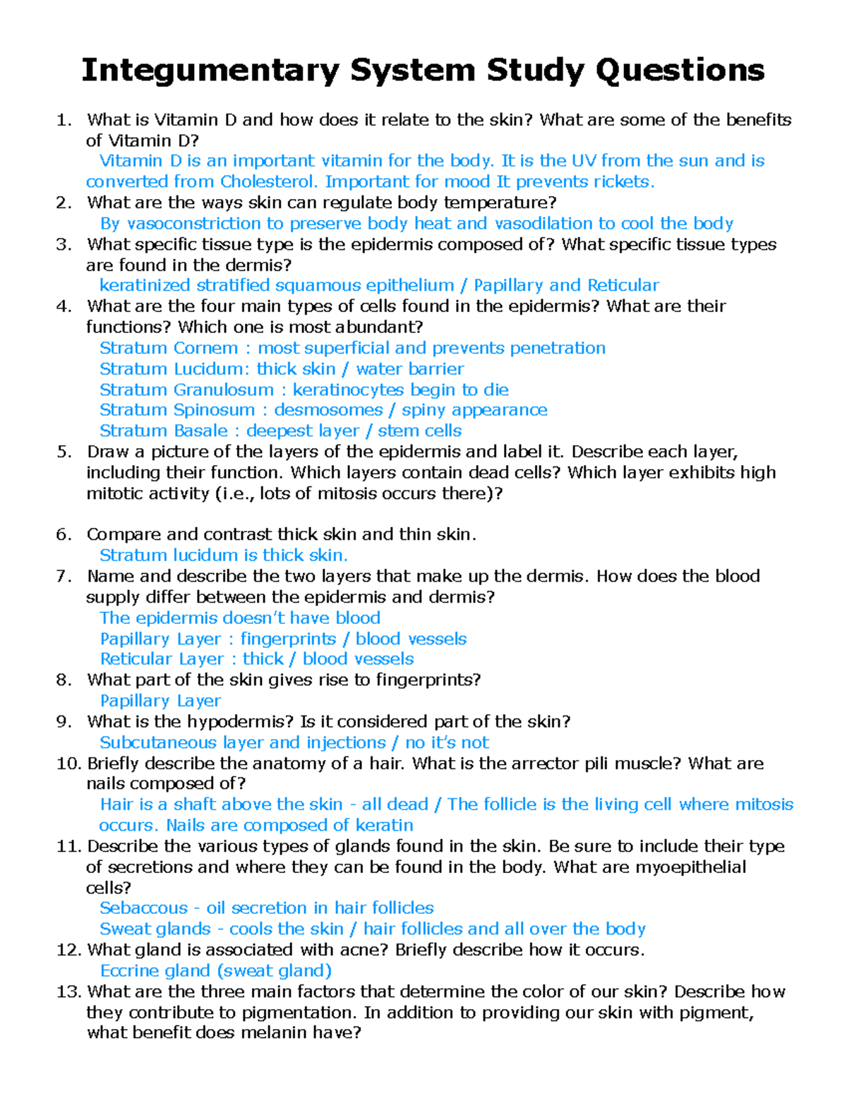 Integumentary study guide - Integumentary System Study Questions What ...