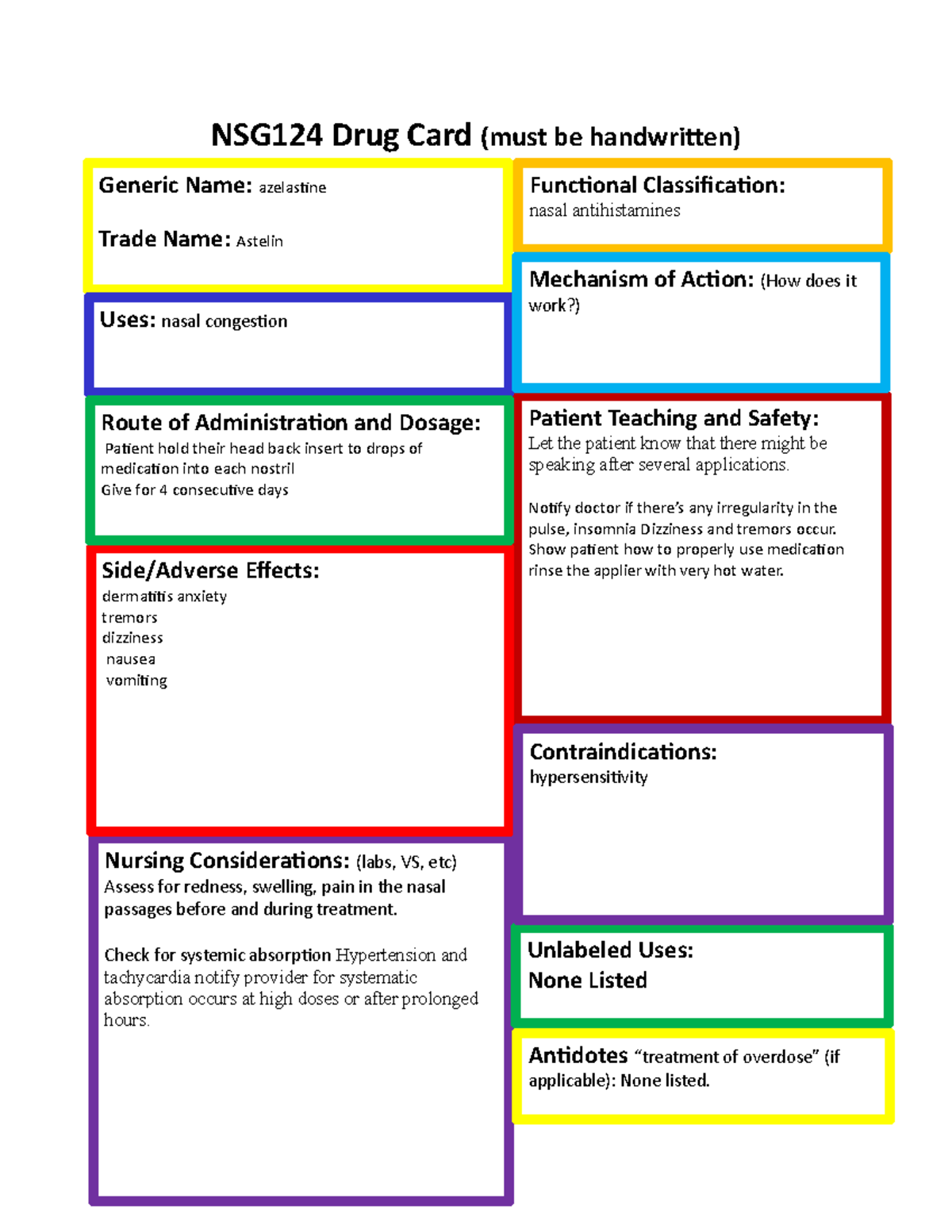 4 drug azelastine - work - NSG124 Drug Card (must be handwritten) Route ...