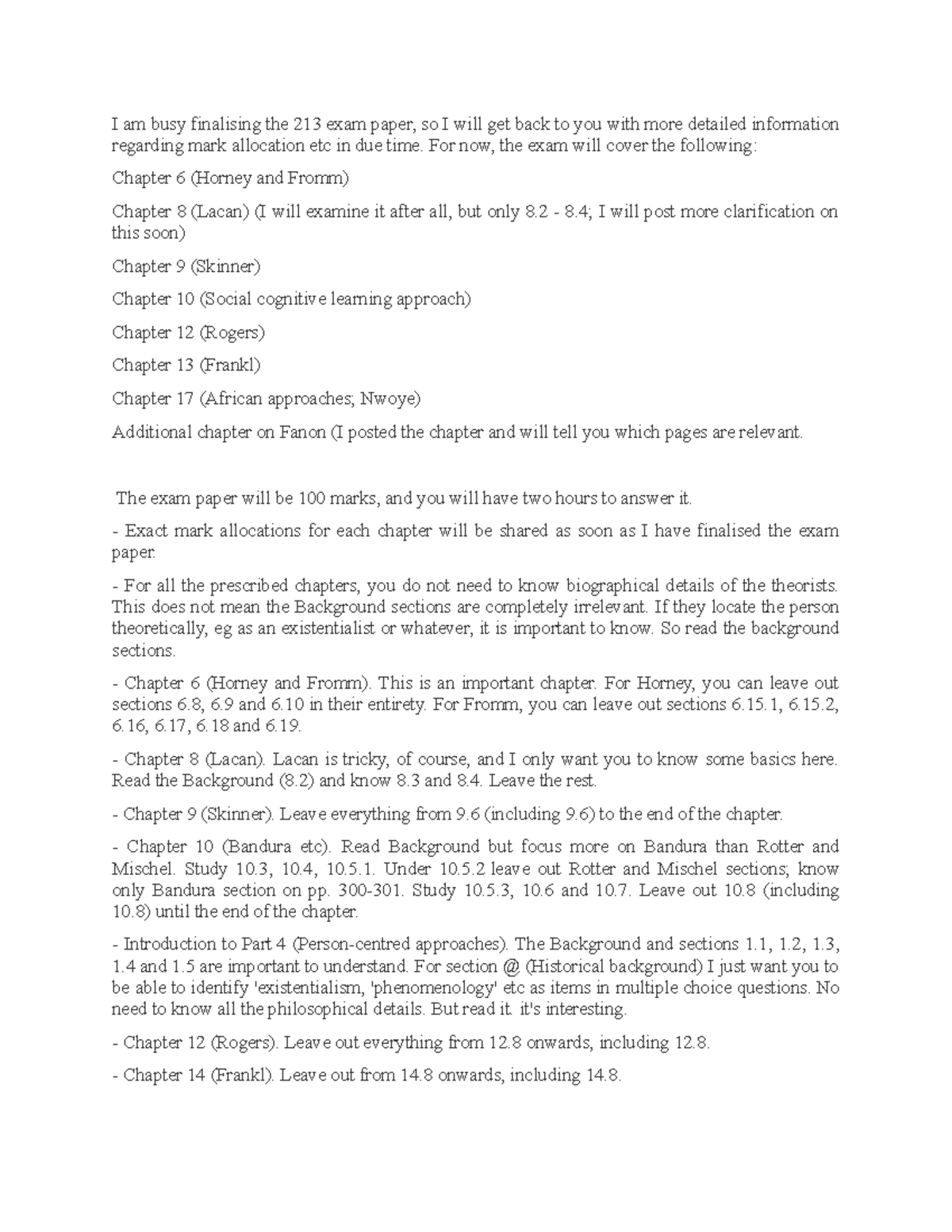 Exam 14 June 2019, questions - I am busy finalising the 213 exam paper ...