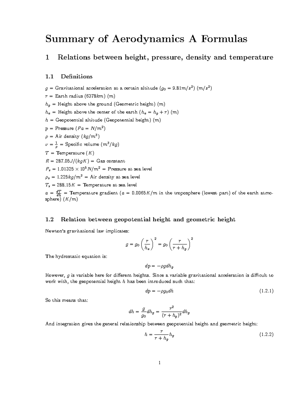 Aerodynamics AFull Version - Summary of Aerodynamics A Formulas 1 ...