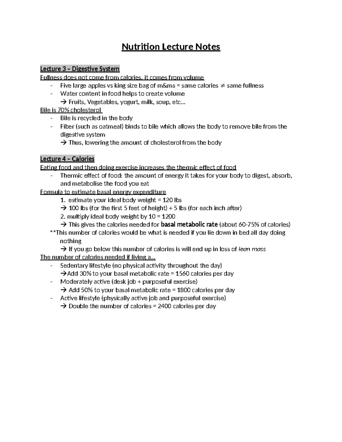 Nutrition Lecture Notes - Nutrition Lecture Notes Lecture 3 – Digestive ...
