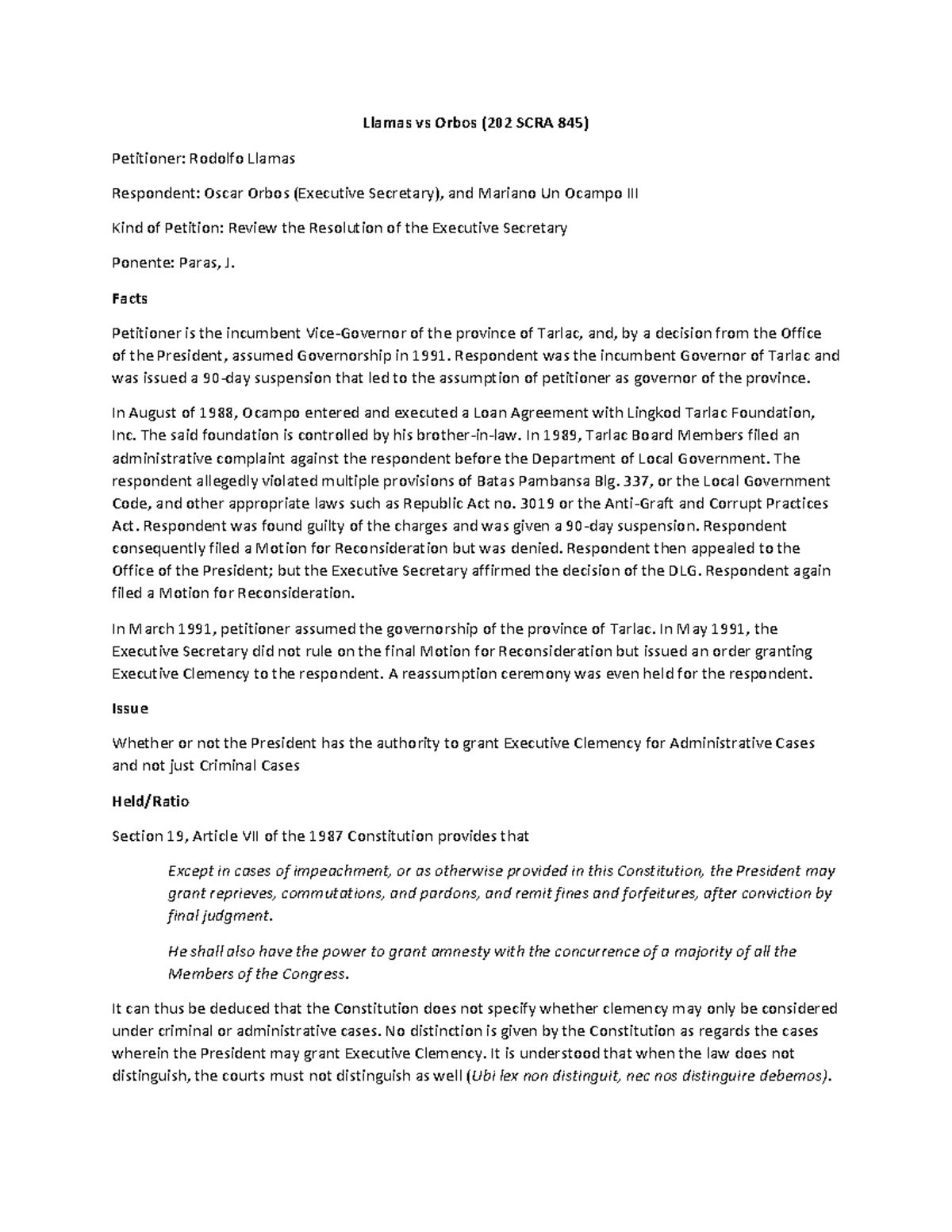 094 Llamas v Orbos [Dones] - Llamas vs Orbos (202 SCRA 845) Petitioner ...