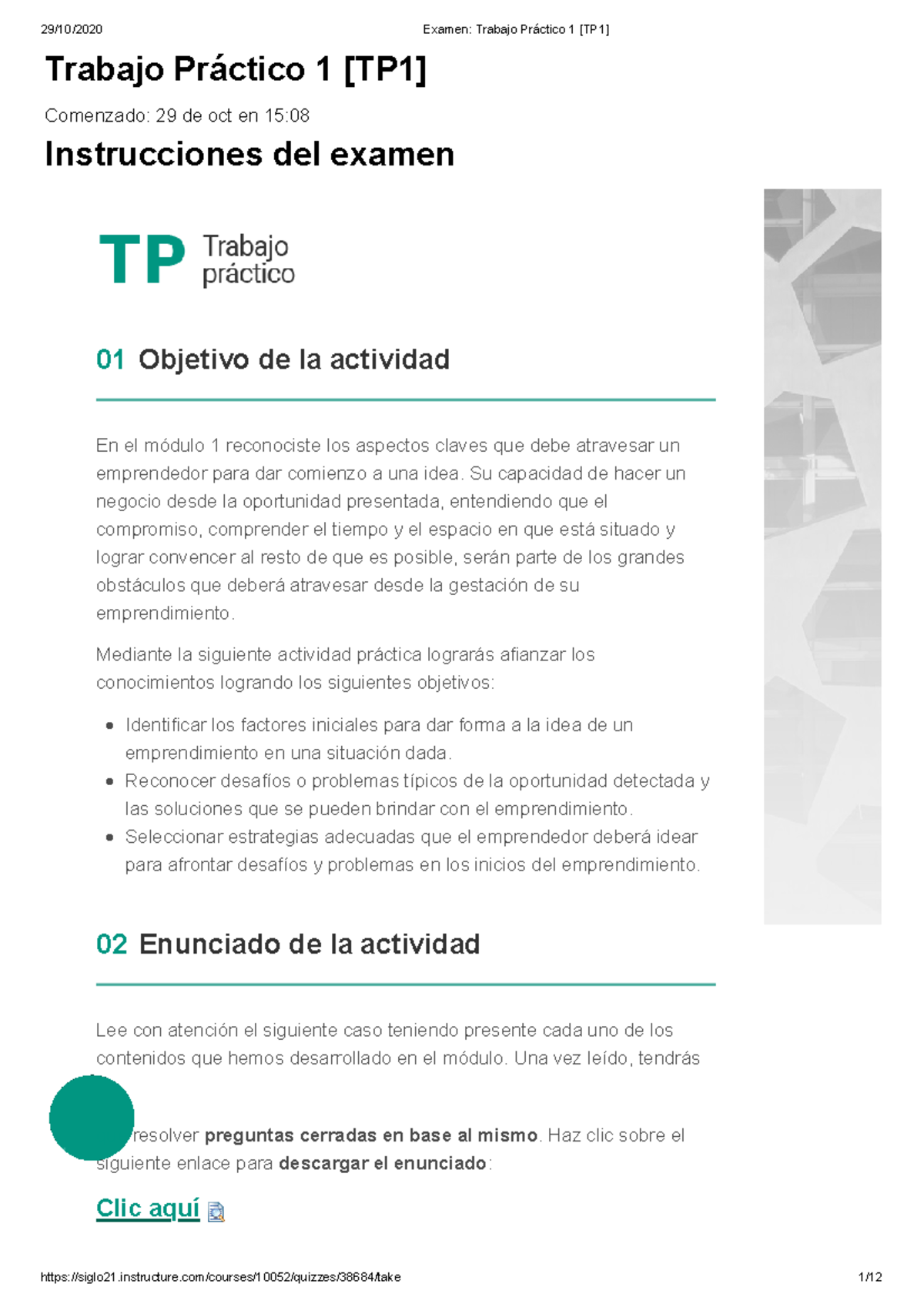 484051240 TP1 Desarrollo al 95 pdf - Trabajo Práctico 1 [TP1] Comenzado: 29 de oct en 15: - Studocu