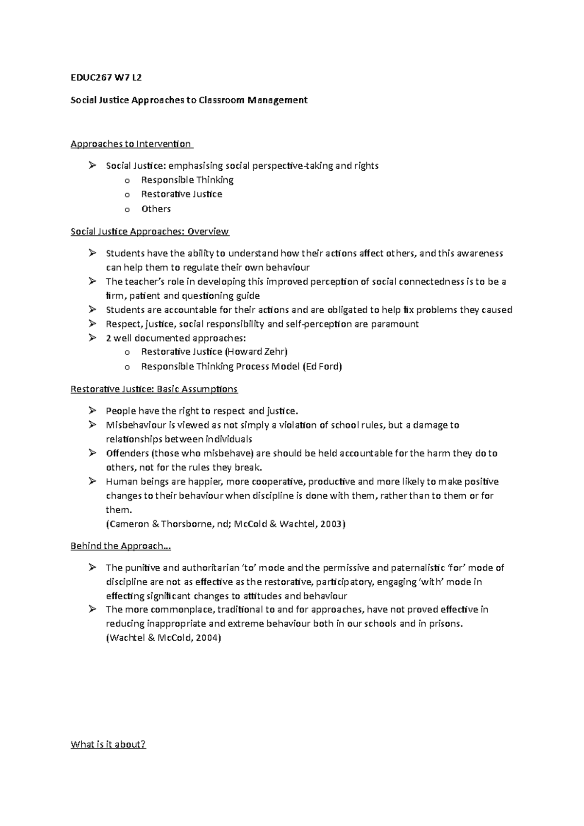 EDUC267 W7 L2 - Detailed lecture notes - EDUC267 W7 L Social Justice ...