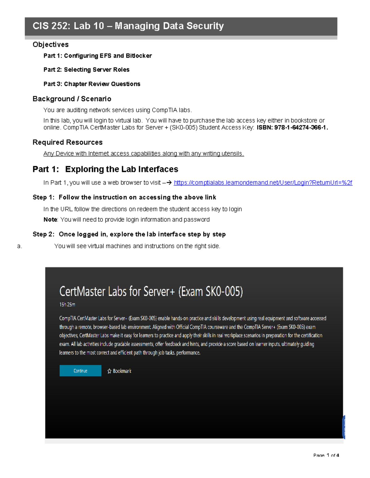CIS 252 Lab 10 Managing Data Security HW - CIS 252: Lab 10 – Managing Data Security Objectives ...