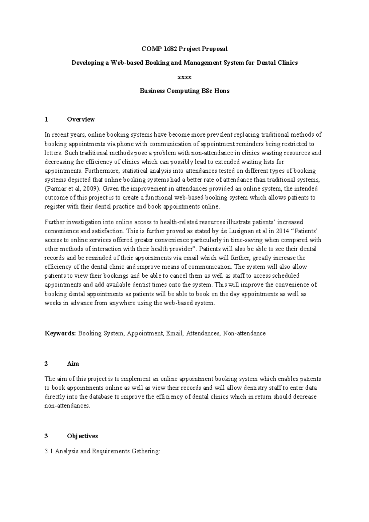 Sample - COMP 1682 Project Proposal Developing a Web-based Booking and ...