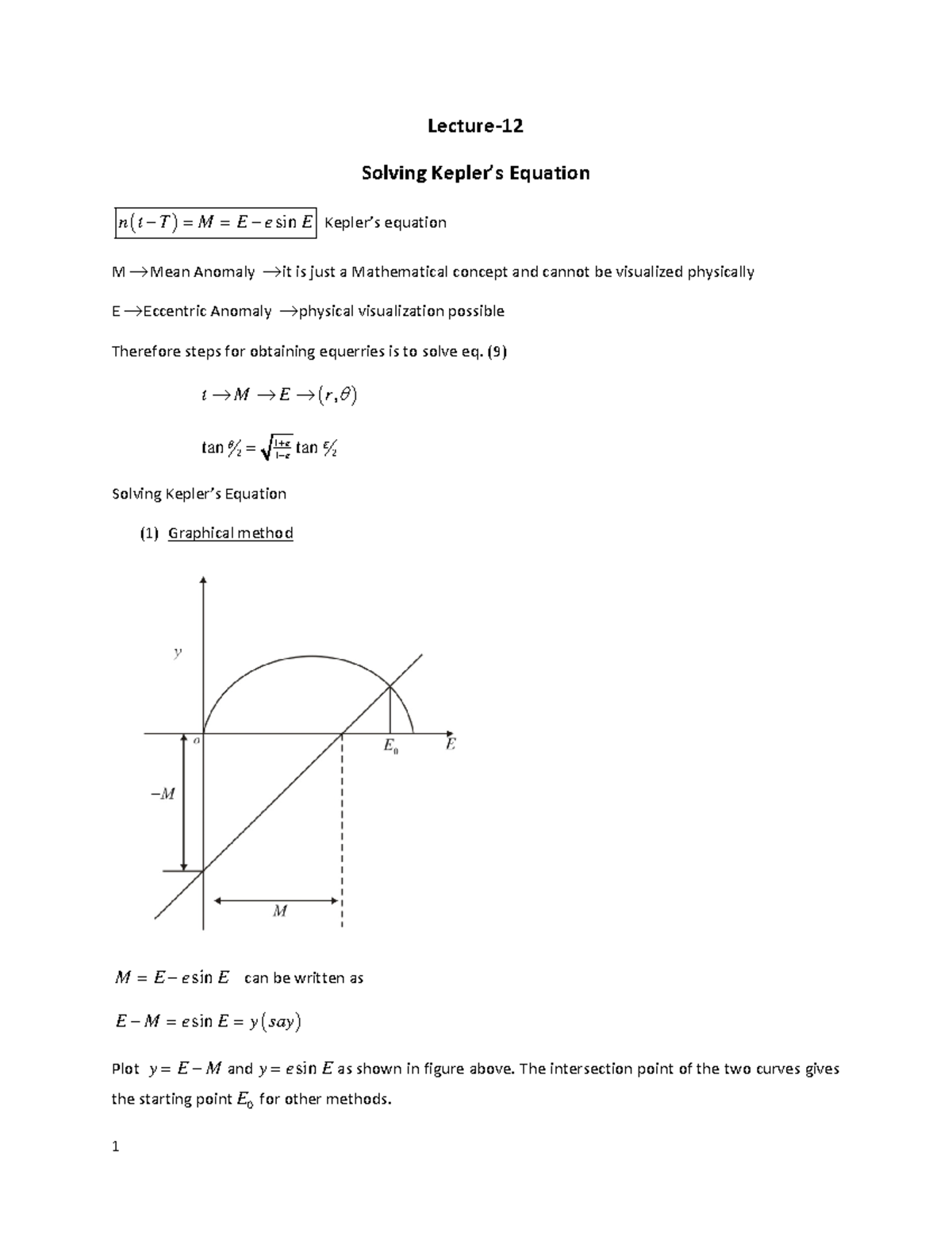 Lecture-12 - Aerospace Engineering - 1 Lecture‐ 12 Solving Keplerís ...