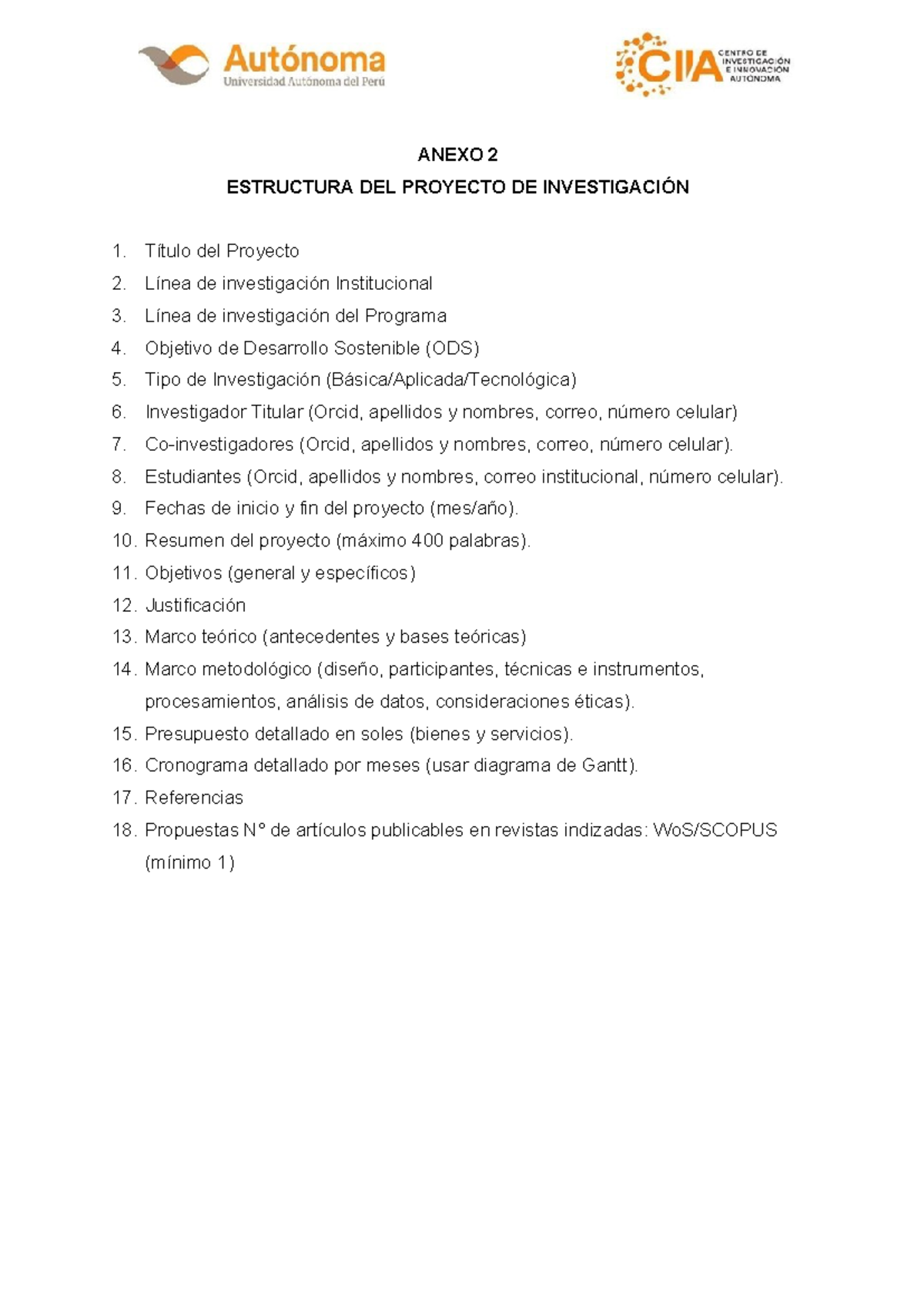 Anexo 2. Estructura del proyecto de investigación - ANEXO 2 ESTRUCTURA ...