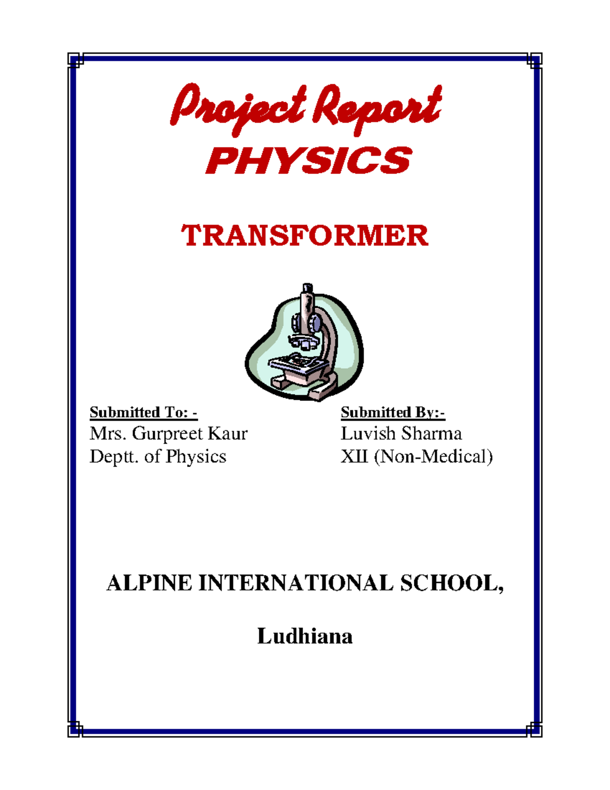 Transformer - Project Report PHYSICS TRANSFORMER Submitted To ...