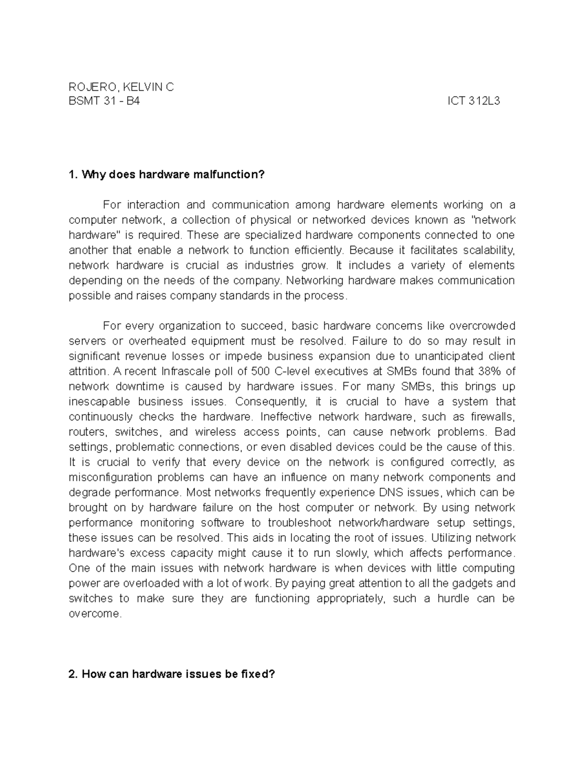 Rojero HSNetwork Problems - ROJERO, KELVIN C BSMT 31 - B4 ICT 312L Why ...