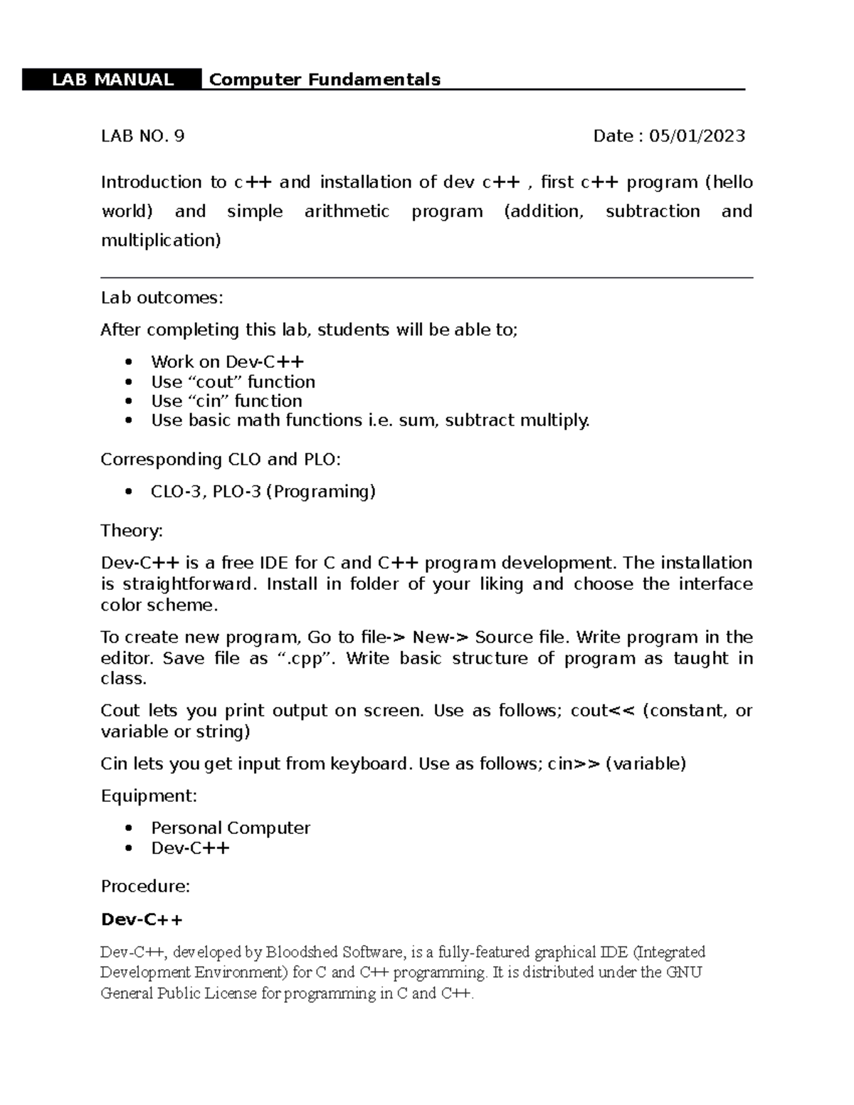 60009-Samreen- EE1-CFP-LAB-9 - LAB NO. 9 Date : 05/01/ Introduction to ...