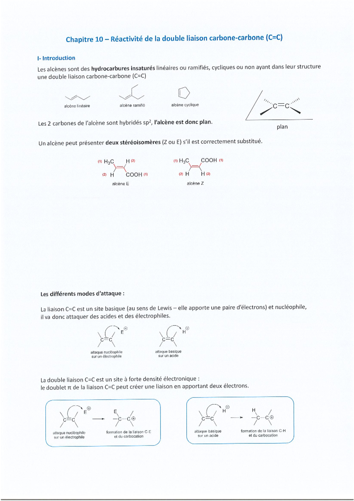 Réactivité double liaison carbone - Chimie Organique - Studocu
