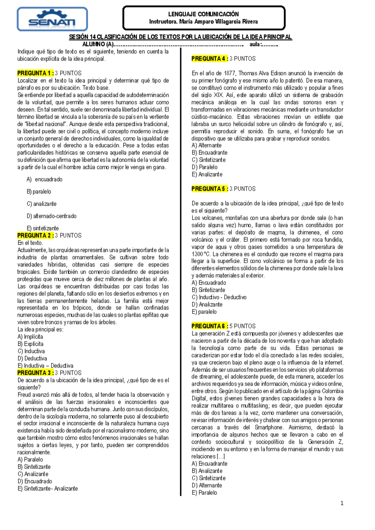 HOJA 14 Tipos DE Texto Final (2) - 1 LENGUAJE COMUNICACIÓN Instructora ...