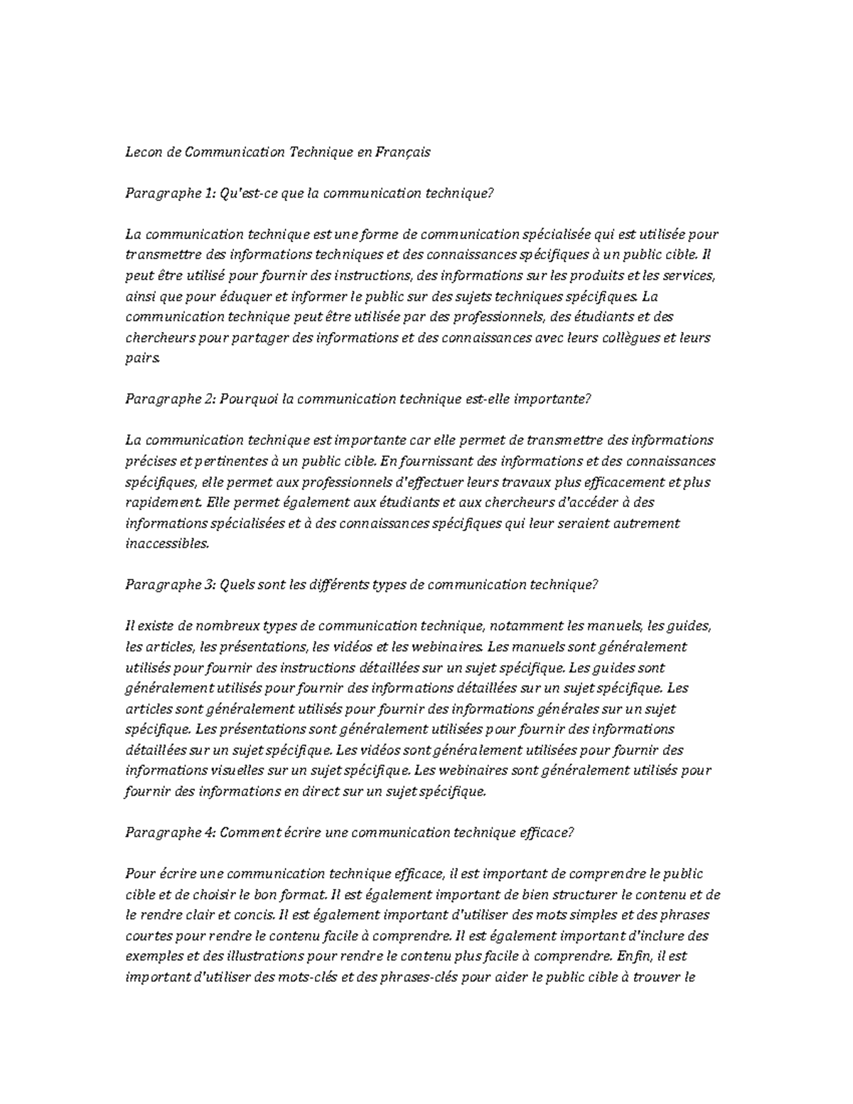 Technical Communication Study Notes - Lecon de Communication Technique ...