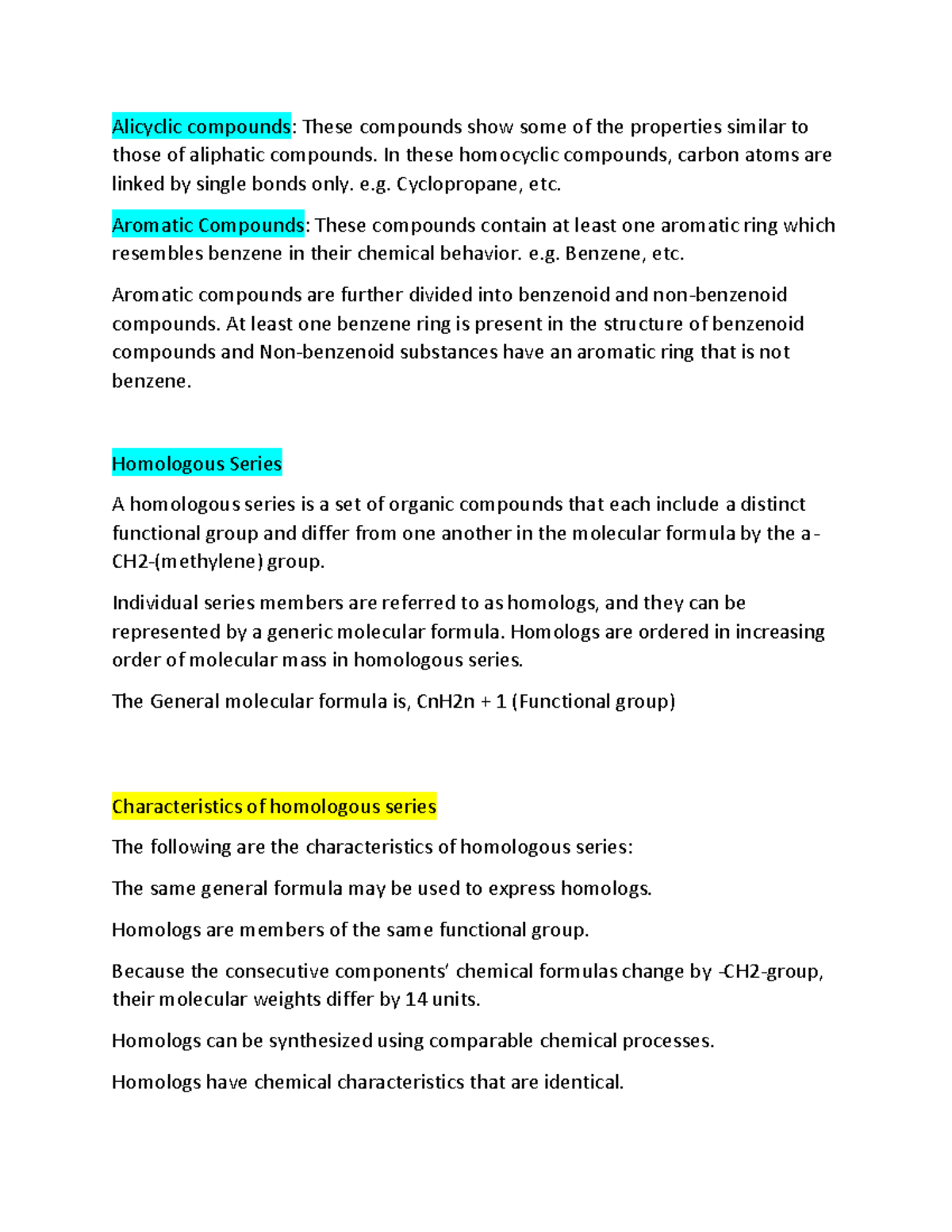 Org chem n2 - INTRO TO ORGANIC CHEMISTRY NOTES - SPRING 23 - Alicyclic ...