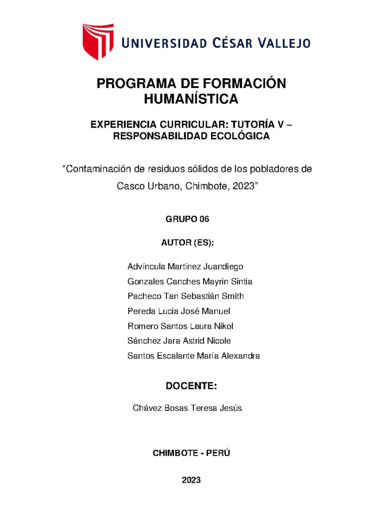 Grupo 6 Informe Final Tutoría V - PROGRAMA DE FORMACIÓN HUMANÍSTICA EXPERIENCIA CURRICULAR ...