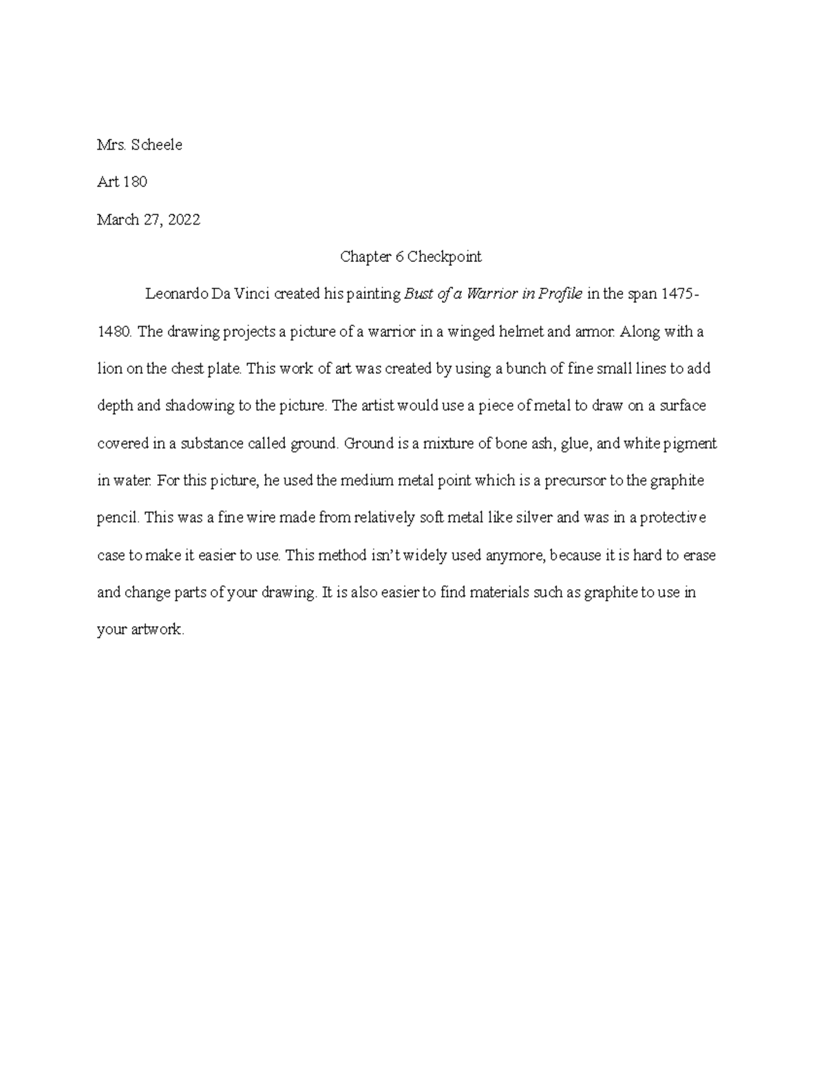 Chapter 6 check point - Mrs. Scheele Art 180 March 27, 2022 Chapter 6 Checkpoint Leonardo Da ...