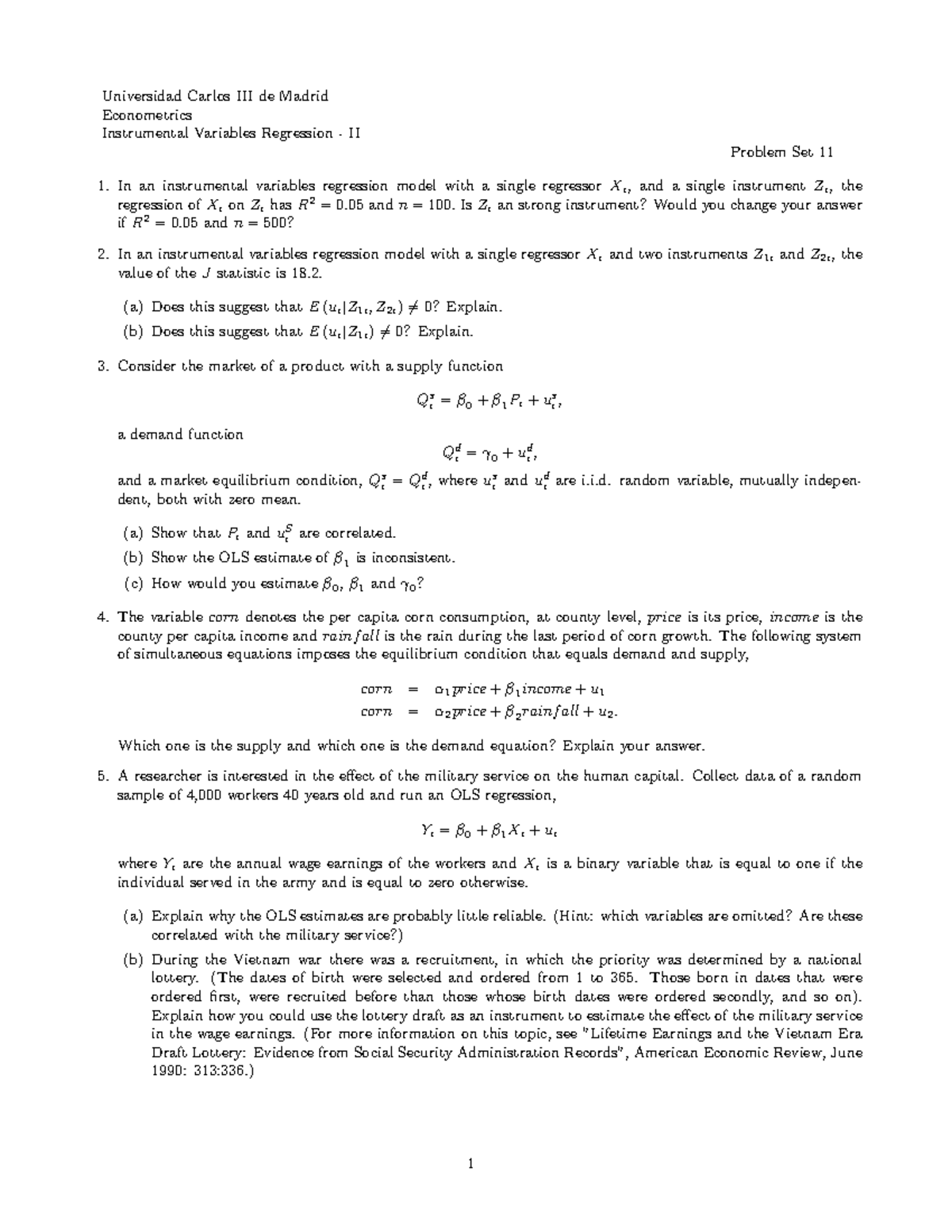 Problem Set 11 - Exercises - Universidad Carlos III de Madrid Econometrics Instrumental ...