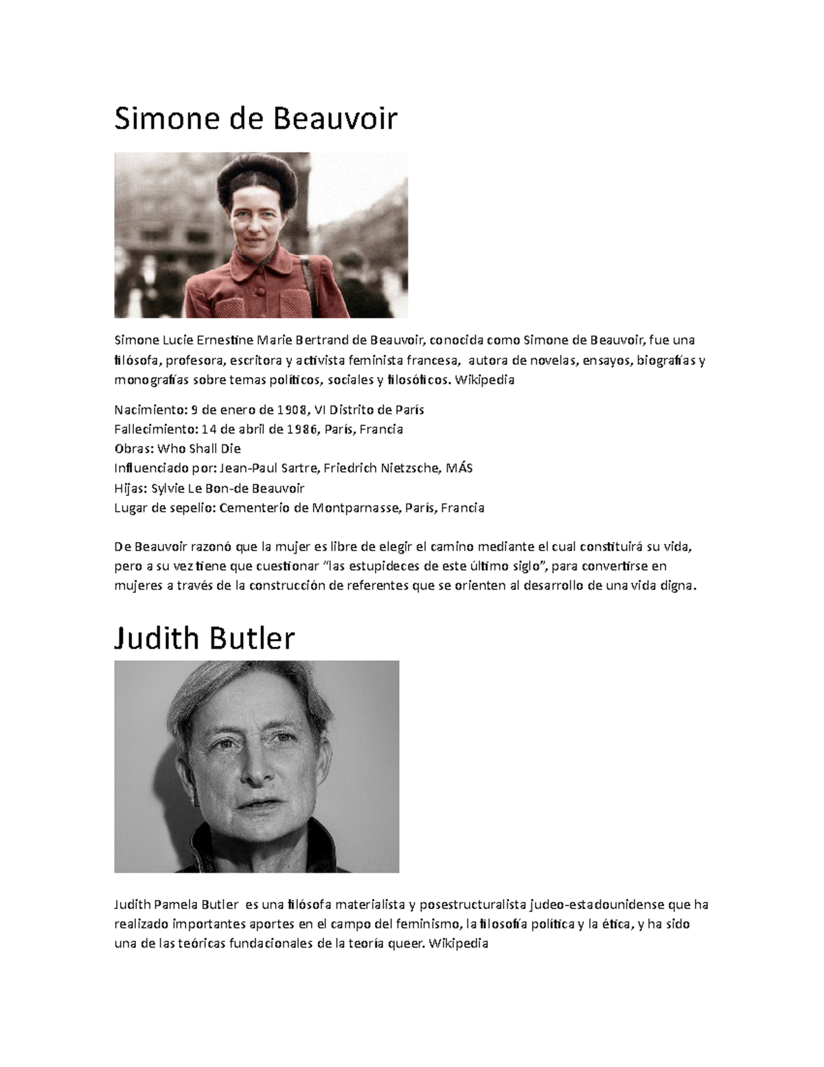 Simone de Beauvoir - investigacion - Simone de Beauvoir Simone Lucie Ernestine Marie Bertrand de ...