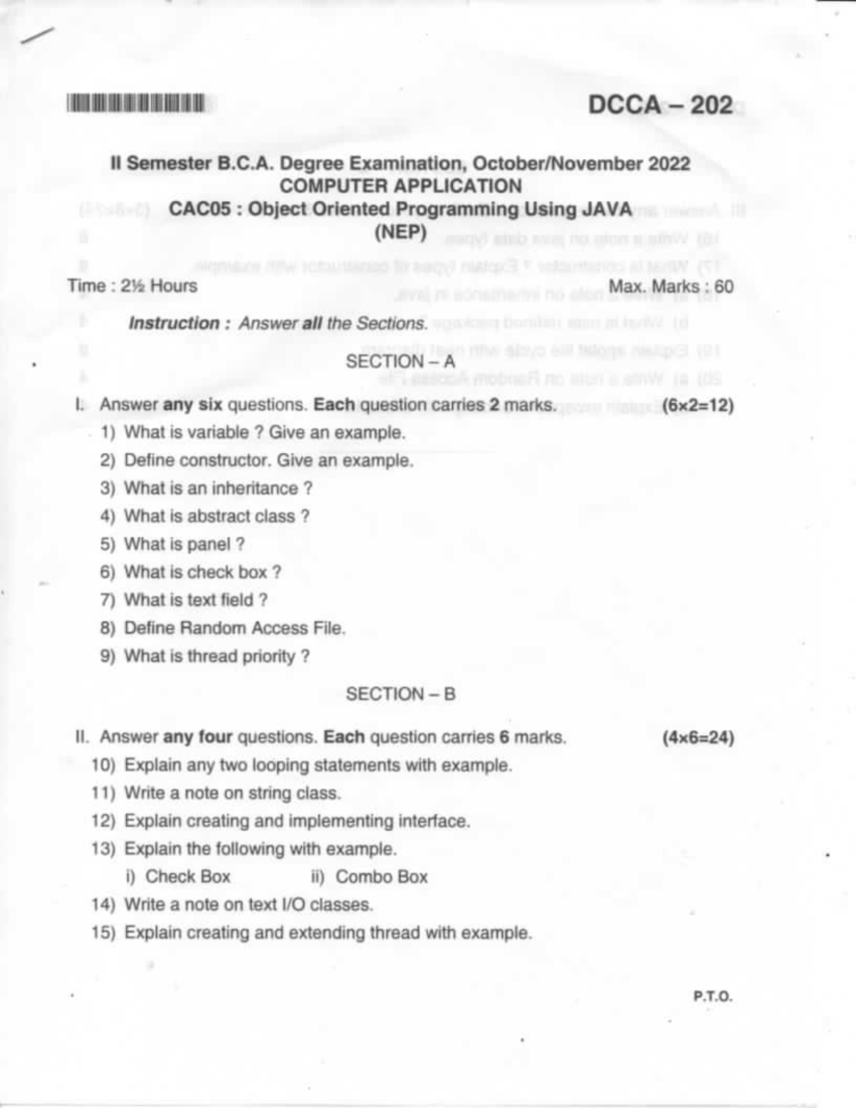 BCA OOP JAVA-2023 (1) 240523 205120 - DCCA 202 II Semester B.C. Degree ...