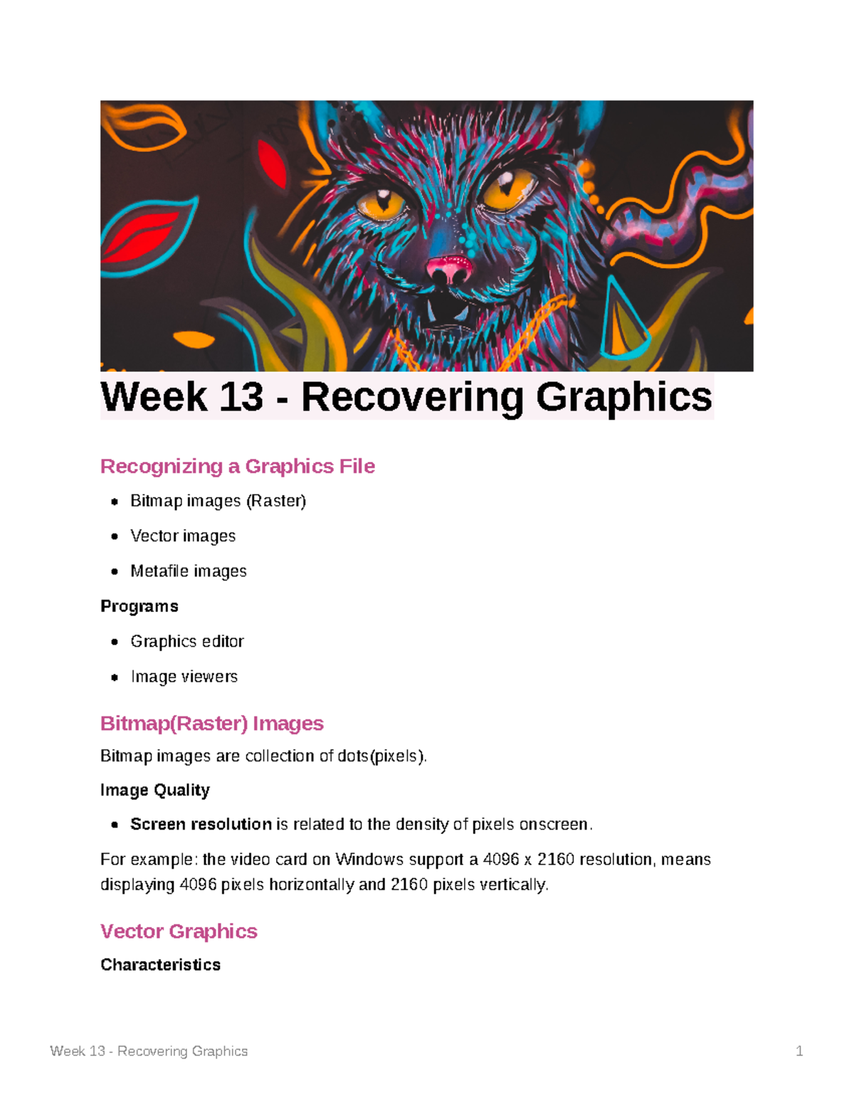 Week 13 - Recovering Graphics - Week 13 - Recovering Graphics ...