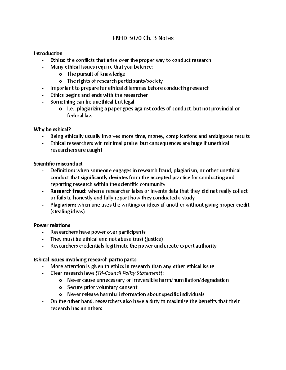 FRHD 3070 Ch. 3 - Condensed chapter notes for chapter 3 with the ARES ...