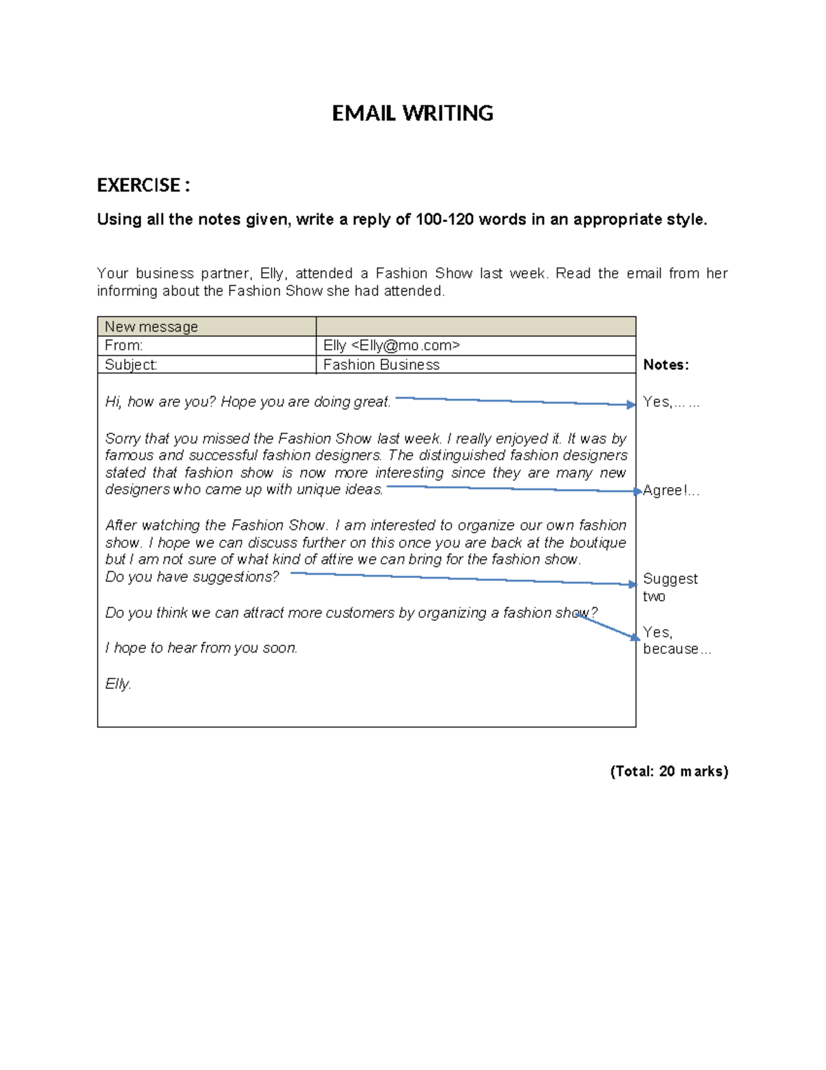 Email Writing - Exercise - EMAIL WRITING EXERCISE : Using all the notes ...