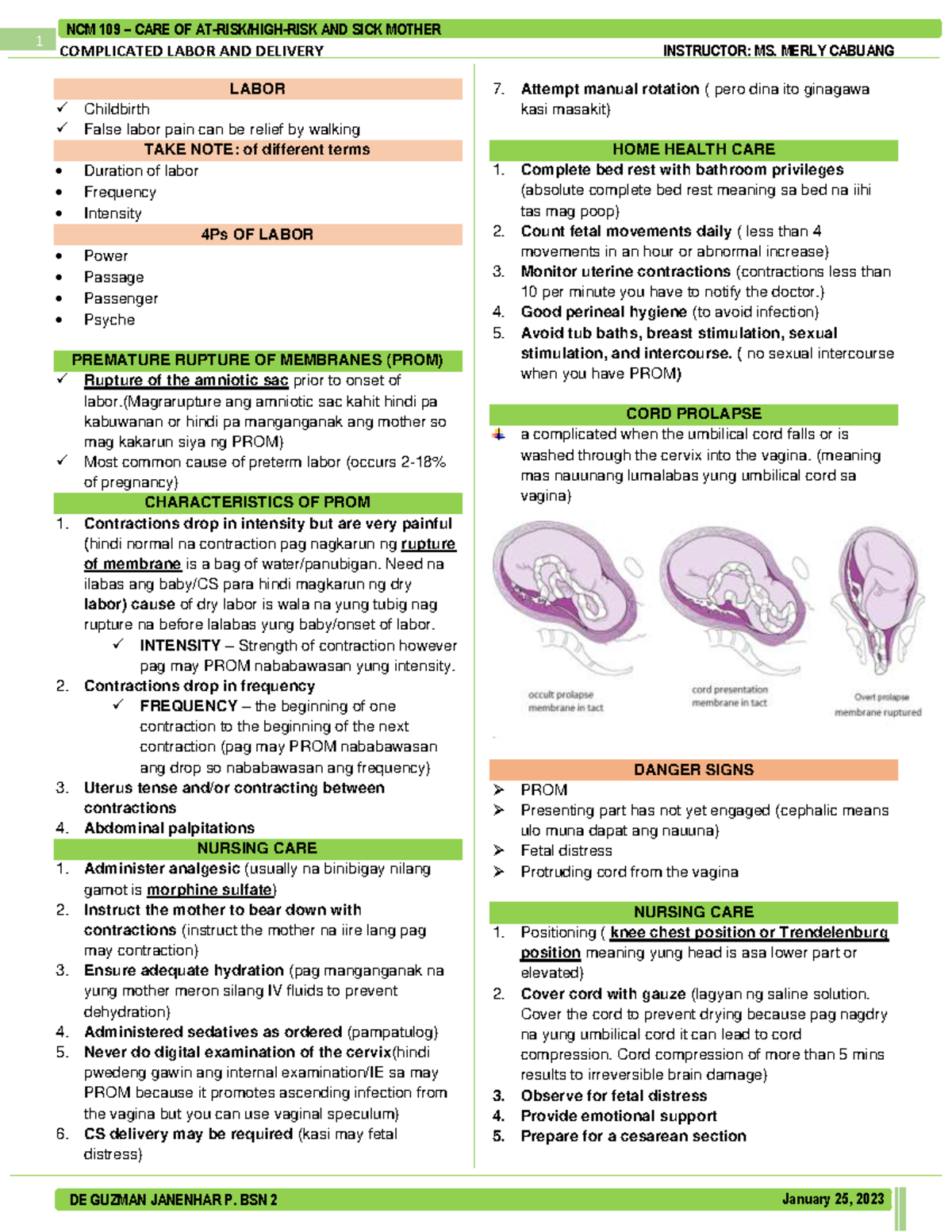 NCM 109 Complicated Labor AND Delivery - COMPLICATED LABOR AND DELIVERY ...