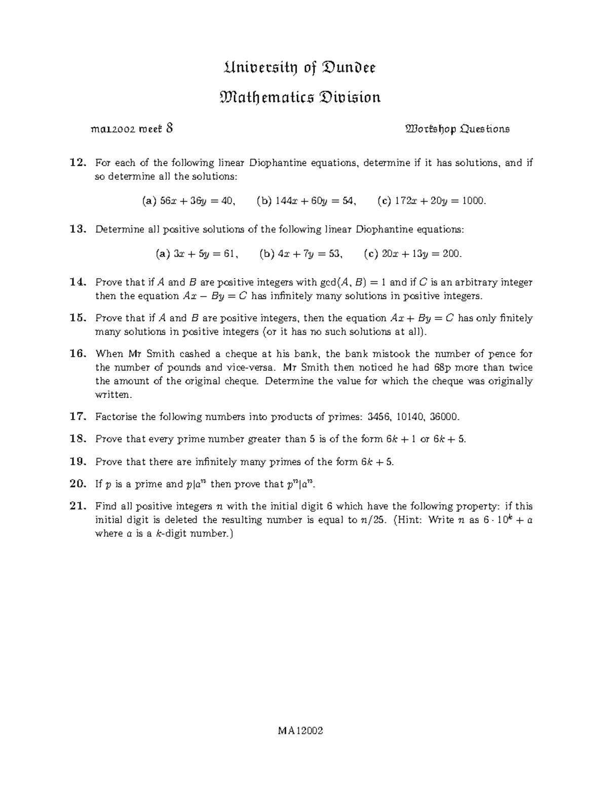 Ws8 - Worksheet 08 - University of Dundee Mathematics Division ma12002 ...