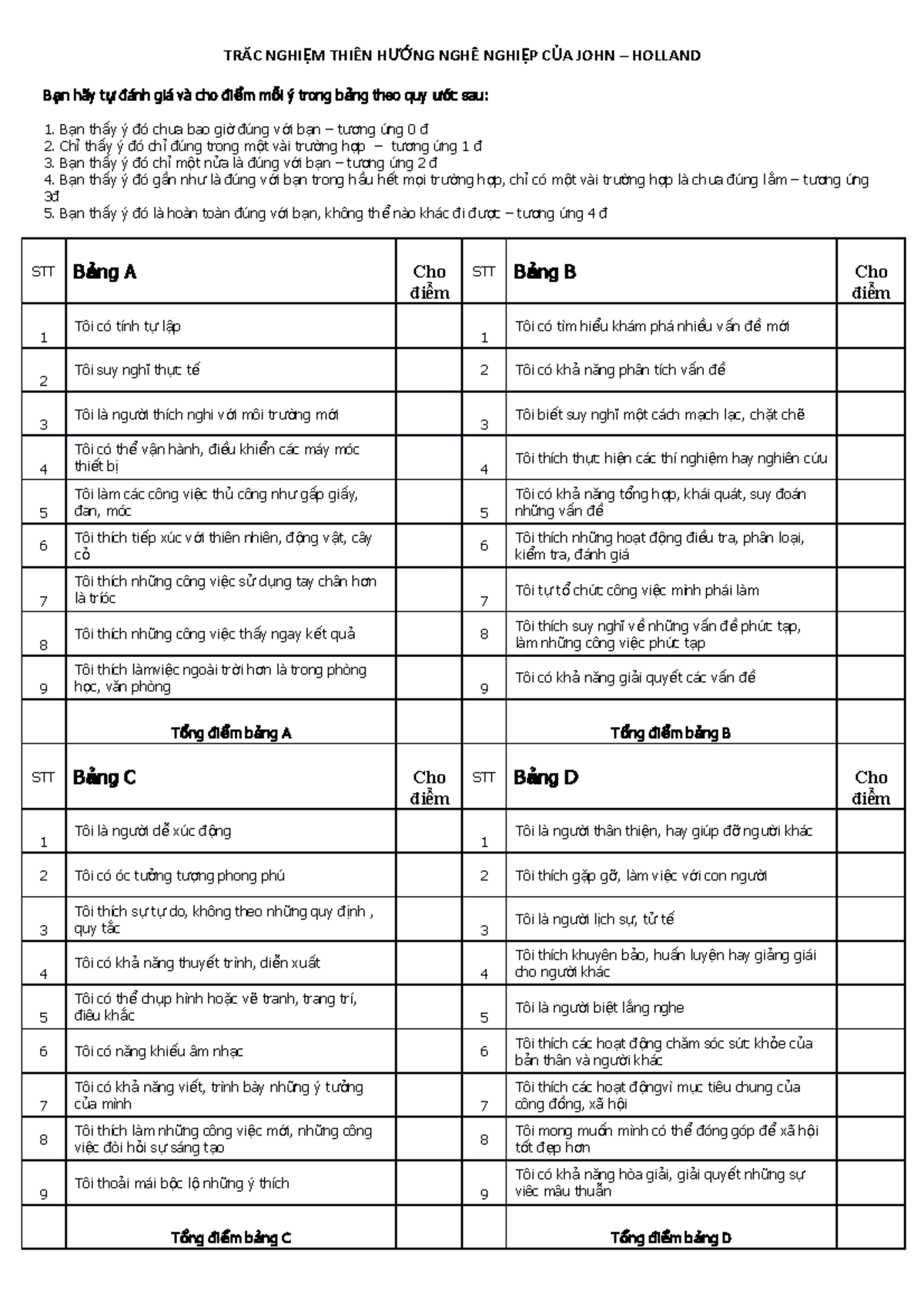 TRẮC NGHIỆM Thiên HƯỚNG NGHỀ NGHIỆP. Gui SV - TRẮẮC NGHI M THIÊN H NG NGHÊỀ NGHI P C A JOHN ...