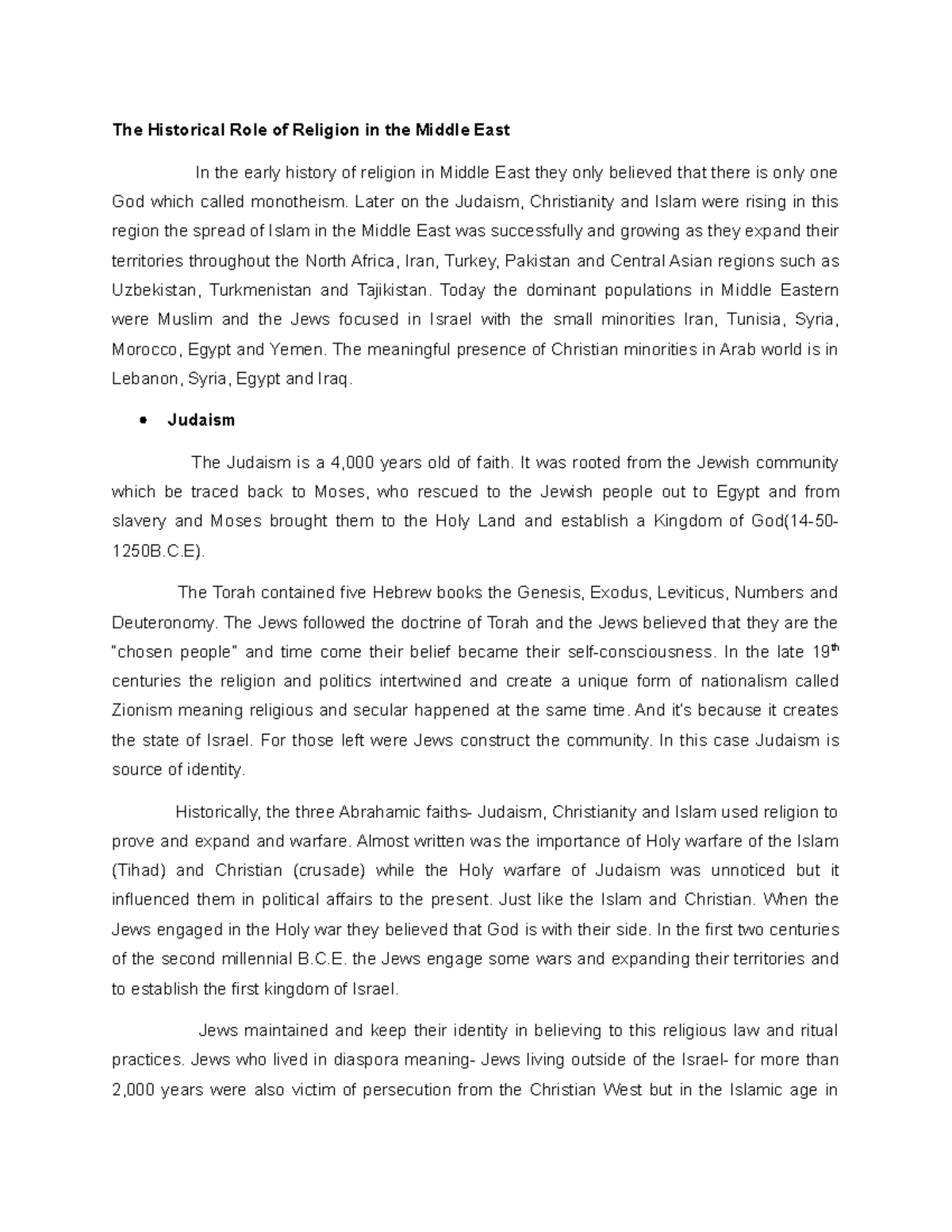 The Historical Role of Religion in the Middle East - Later on the ...