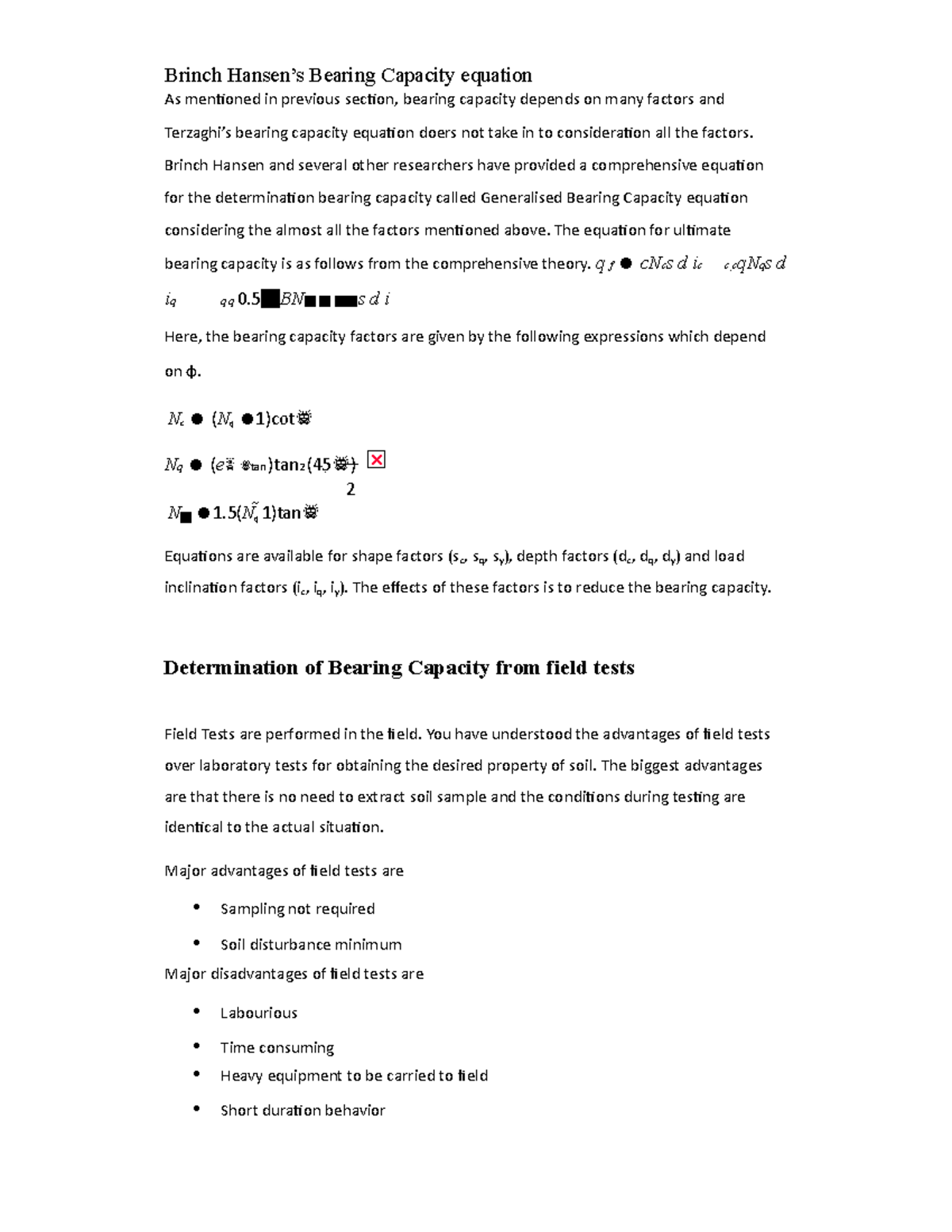 Brinch Hansen - Brinch Hansen’s Bearing Capacity equation As mentioned ...