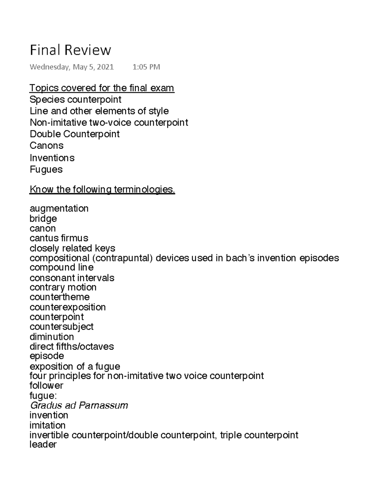 Final Review - Topics covered for the final exam I. Species ...
