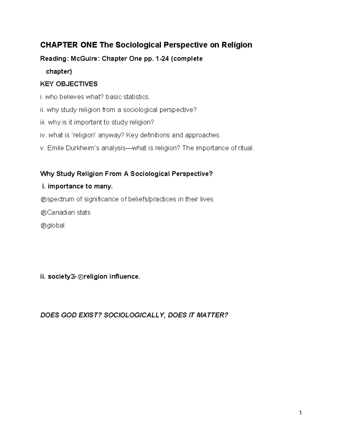 SOCI 387 PART 1 Lecture Notes Outline 2023 - CHAPTER ONE The ...