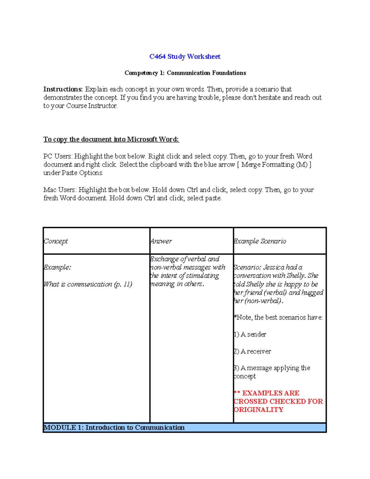 Competency 1 Worksheet c464 - C464 Study Worksheet Competency 1 ...