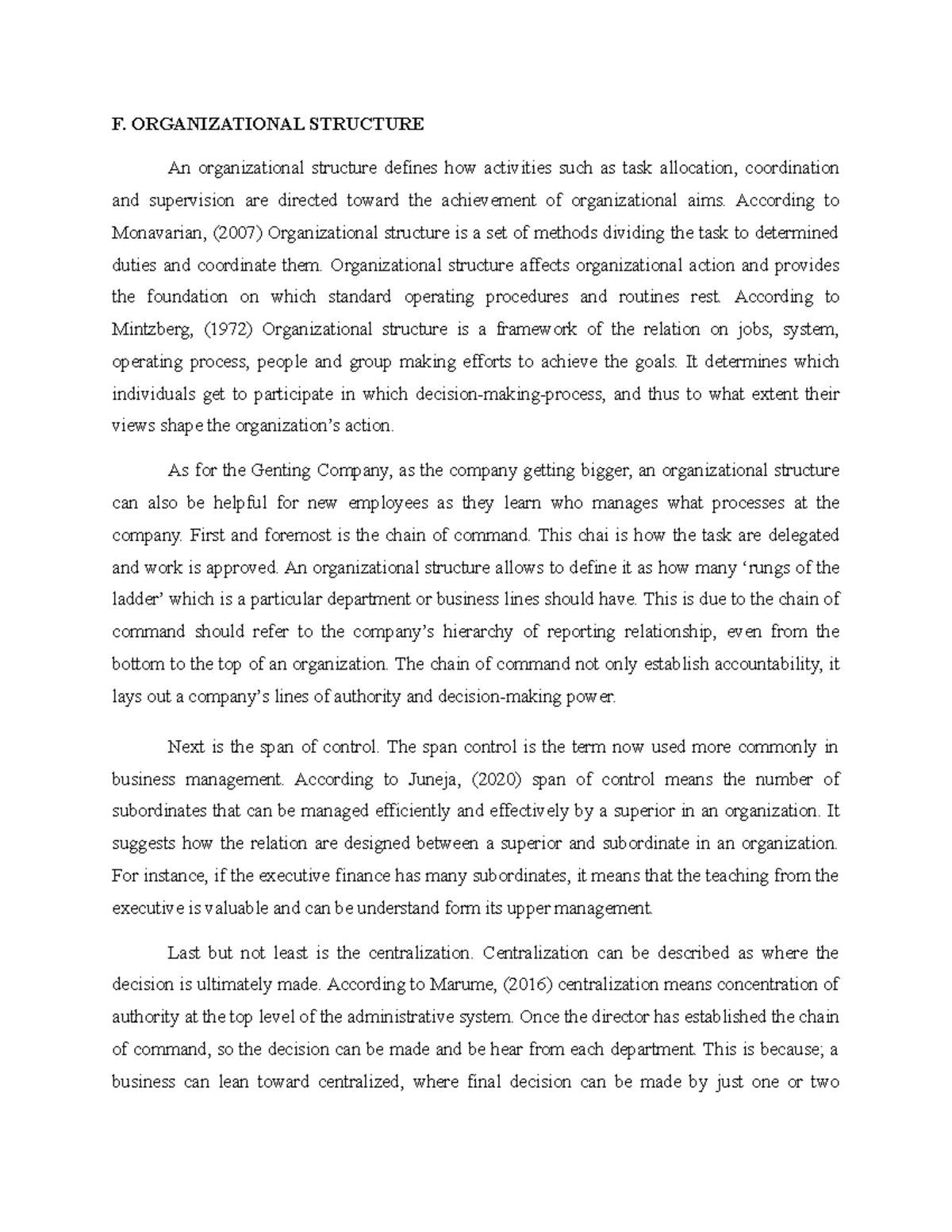 Annual Report - F. ORGANIZATIONAL STRUCTURE An organizational structure ...