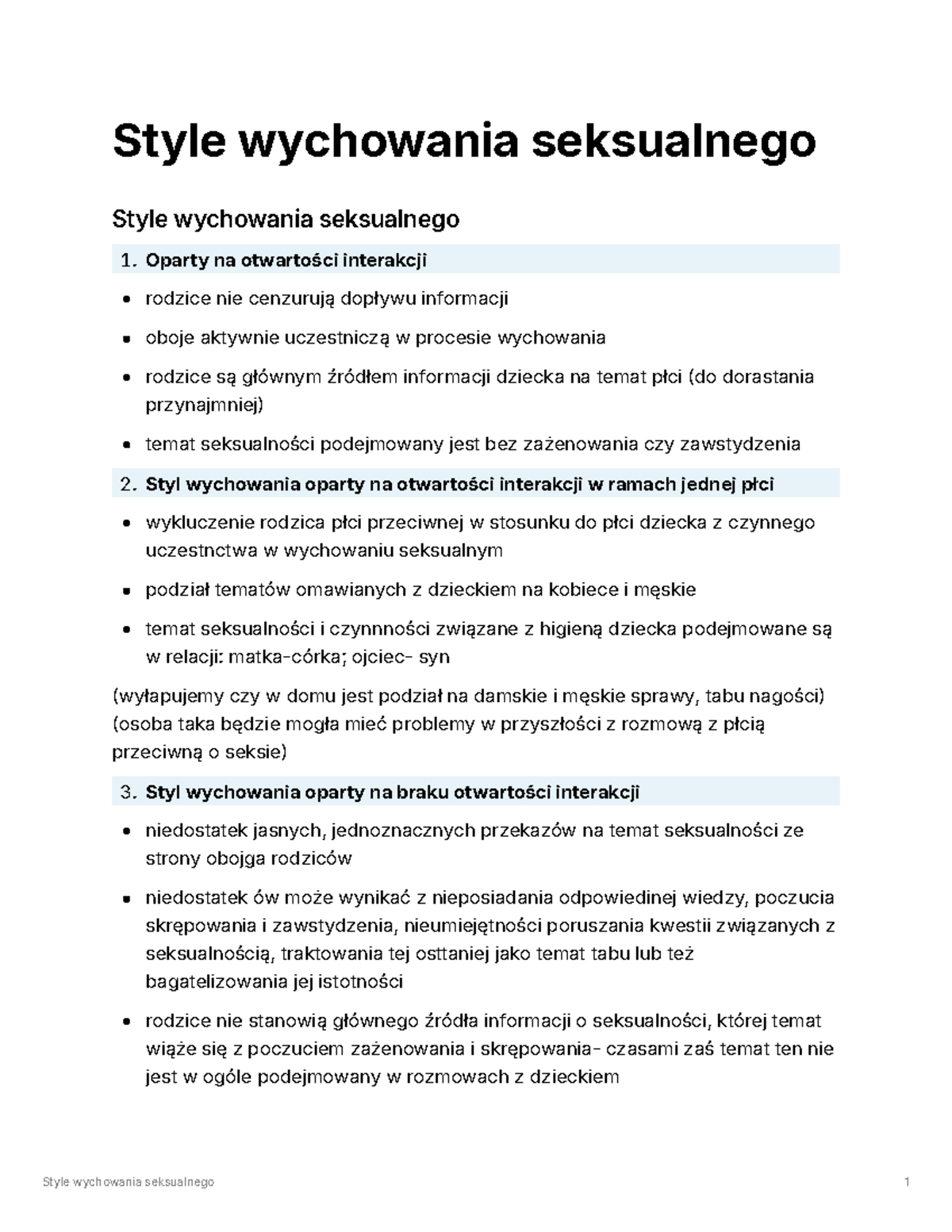 Style wychowania seksualnego - Studocu