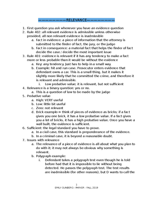Evidence notes - Lecture OUtline - Class 08/ Slides. Class 08/ Rule 104 ...
