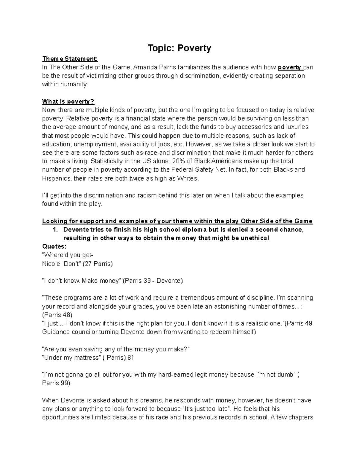 Copy of English Final Seminar - Topic: Poverty Theme Statement: In The ...
