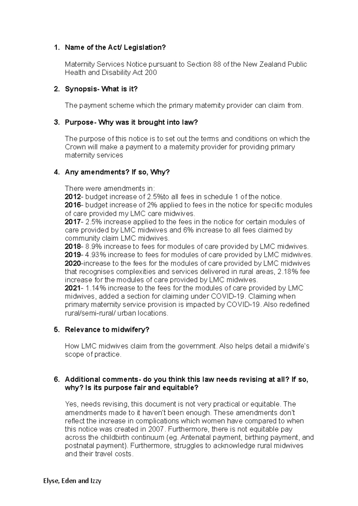 Section 88 group project - 1. Name of the Act/ Legislation? Maternity ...