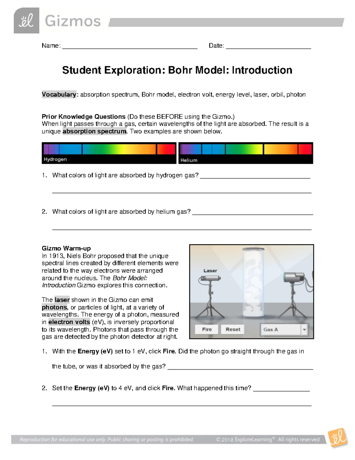 Bohr Model Intro SE - interesting - Name ...