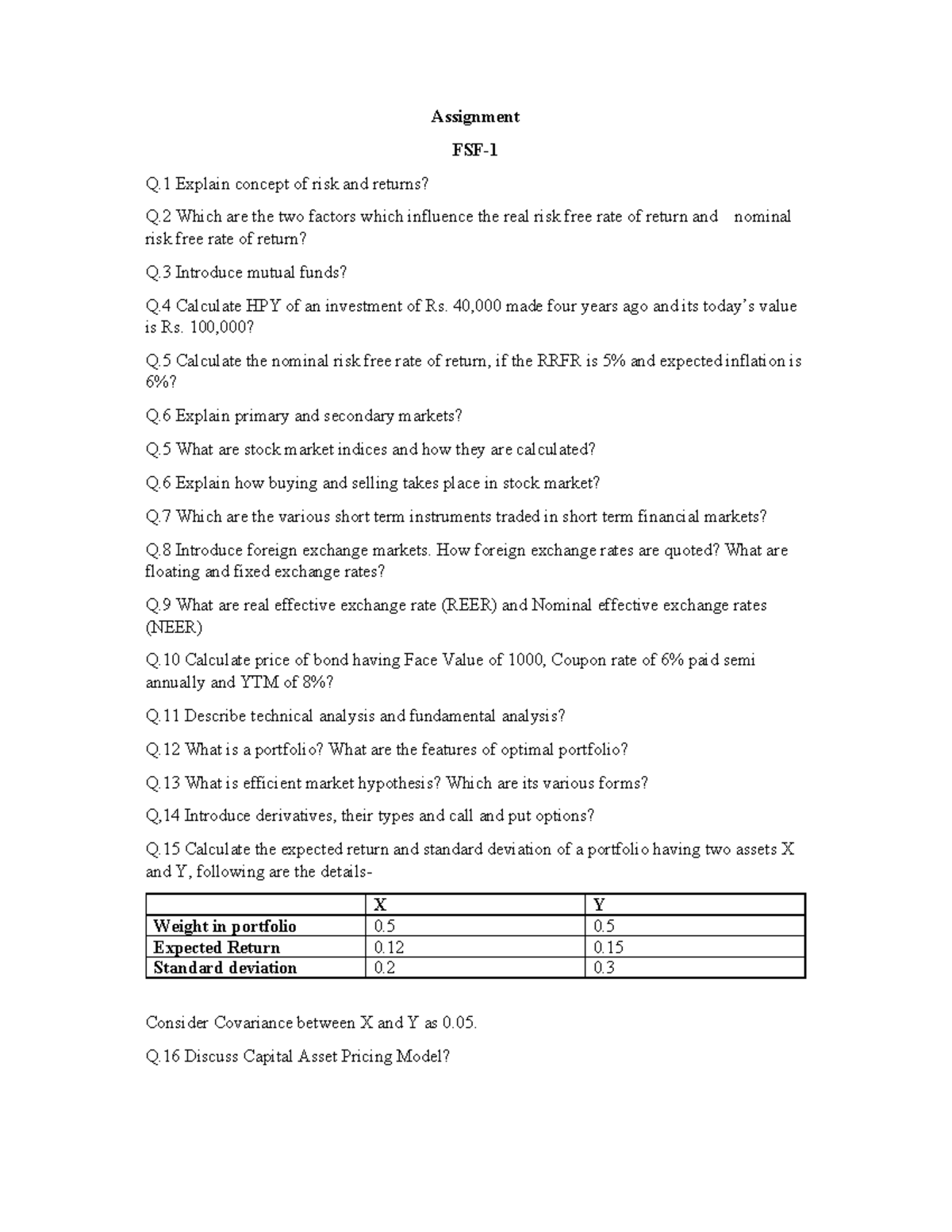 FSF-1 Assignment 2023 - Assignment FSF- Q Explain concept of risk and ...