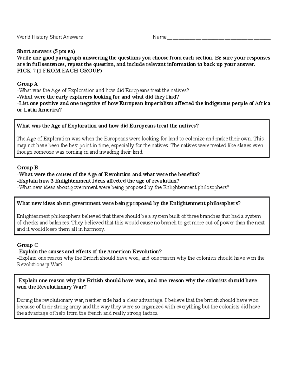 World History Final (Short Answers) - World History Short Answers - Studocu