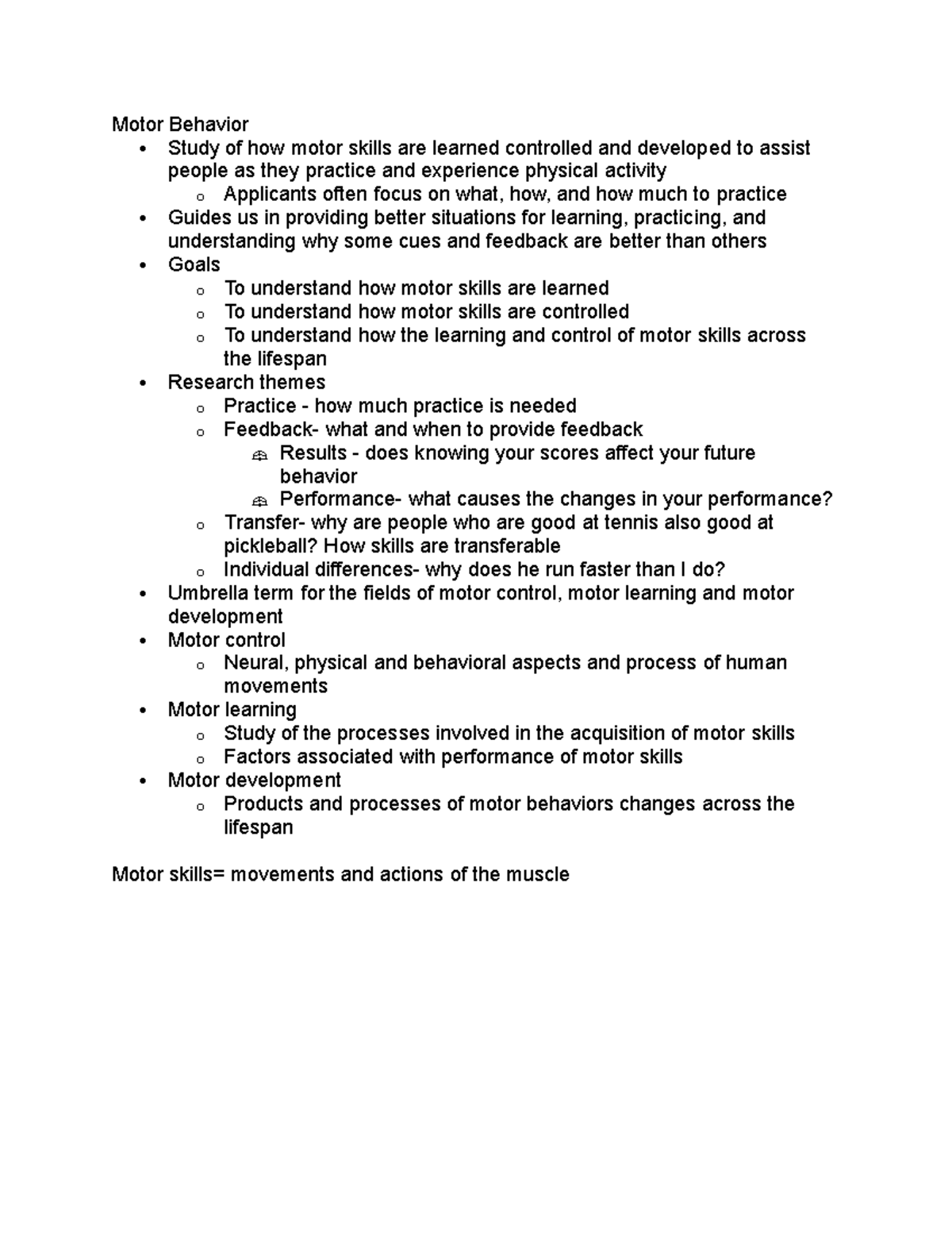 Motor Behavior - WL- prof - Motor Behavior Study of how motor skills ...
