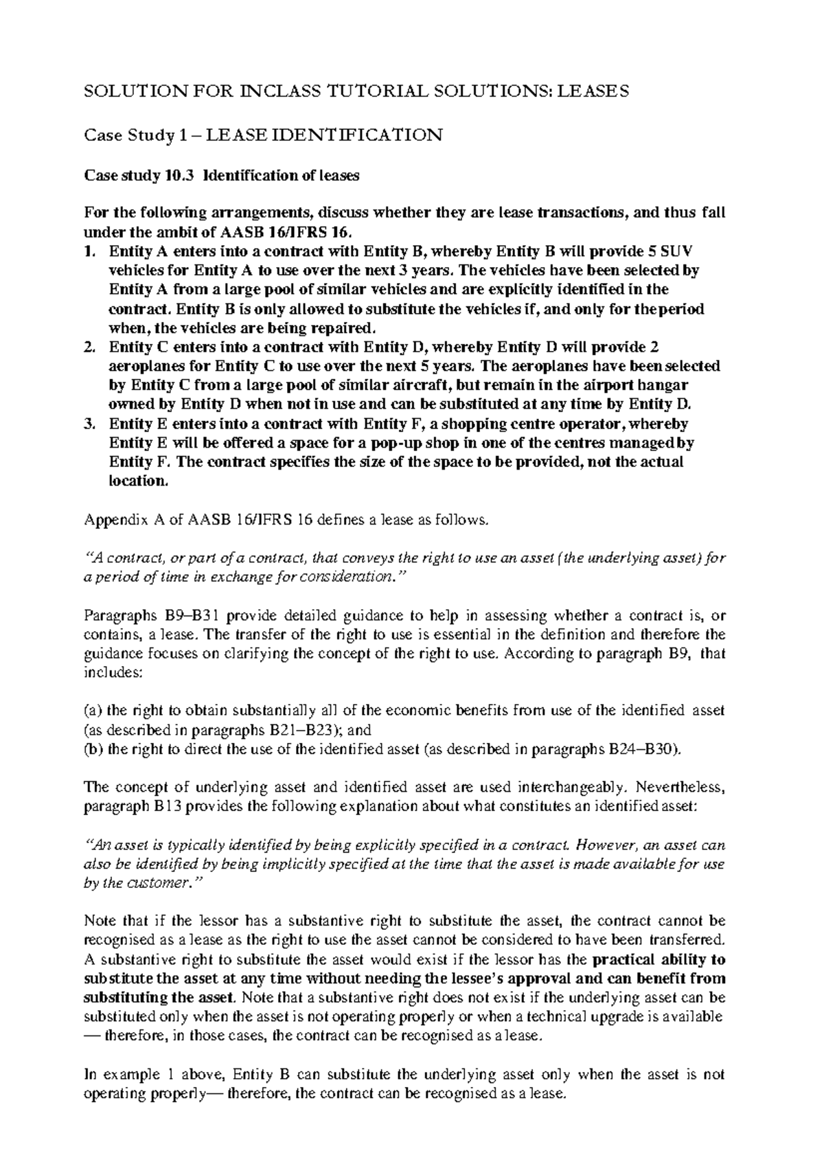 Tutorial 5 Solutions - Leases - SOLUTION FOR INCLASS TUTORIAL SOLUTIONS ...