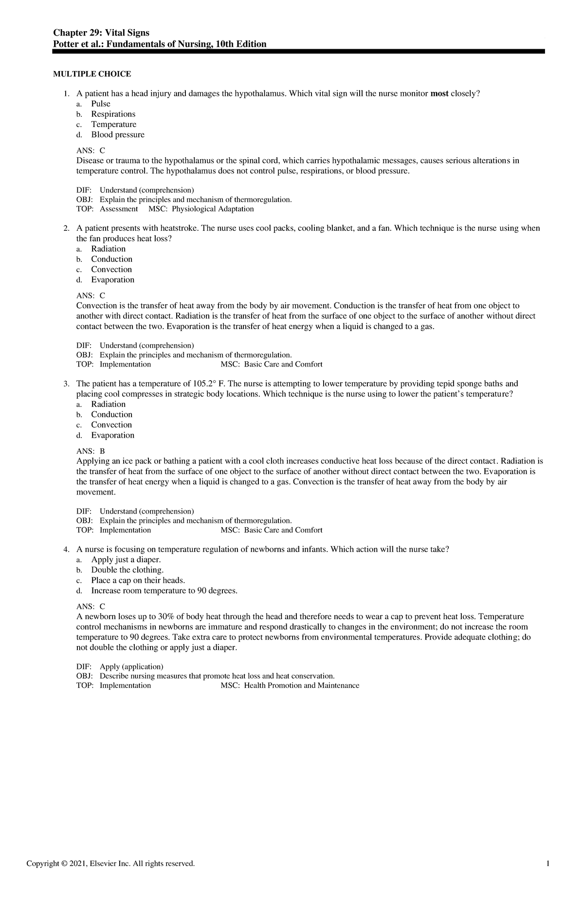 Exam View - Chapter 29 - Fundamentals of Nursing - Chapter 29: Vital ...